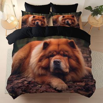 Generic Bettw&auml;sche Set Mehrfarbig Realismus Fotografie Wald Tiere Chow Chow Weich Bettbezug, 3teilig - 1 Bettw&auml;sche 135 x 200 cm und 2 Kissenbezug f&uuml;r Jugendl