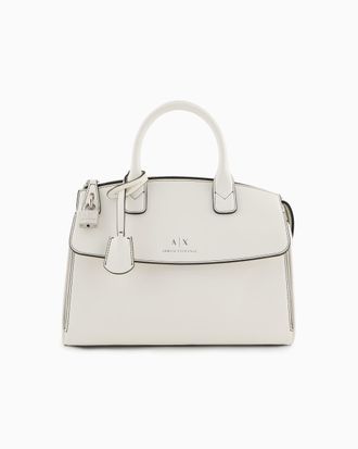 A|X Armani Exchange Womens Jane, Sustainable, Zip closure, Front logo, Canvas Tote Medium, White, One size