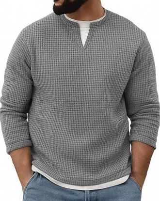 Generic Sweat thermique uni 2026 &agrave; manches longues pour homme 2 en 1 col en V en polaire thermique couche de base pull en tricot pour entra&icirc;nement int&eacute;rieur e