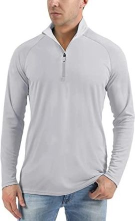 KEFITEVD Haut Zippé à Manches Longues pour Homme Chemise de Protection Solaire Extérieure Vêtements de Plage UPF 50+,Gris Clair,XL