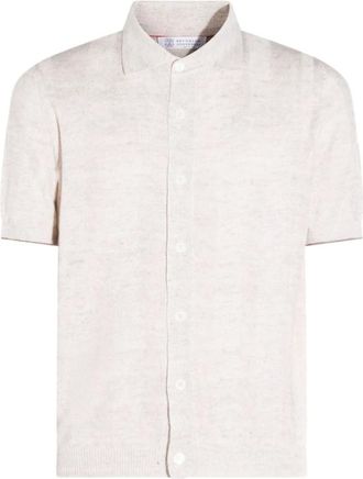 Brunello Cucinelli Homme, Tops, Beige, Taille: 2XL Chemise Ray&eacute;e en Lin