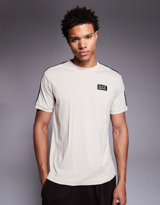 Emporio Armani Armani - EA7 - T-Shirt in Wollwei&szlig; mit Logo-Zierband