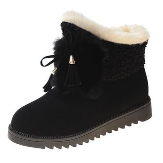Generic Bottes dhiver confortables et larges pour femme - Couleur unie - Noeud - Semelle &eacute;paisse - Doublure en peluche - Confortables - Chaudes - D&eacute;contract&eacute;e