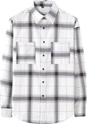 Generic Chemise &agrave; carreaux en flanelle &agrave; manches longues pour homme, chemise boutonn&eacute;e tartan pour homme, chemise surdimensionn&eacute;e polyvalente, confortable, ha