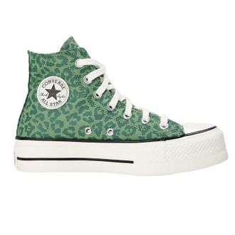 Converse All Star Leo-Muster High Top Turnschuhe f&uuml;r Damen, Canvas, Plattform-Absatz (Gr&uuml;n)