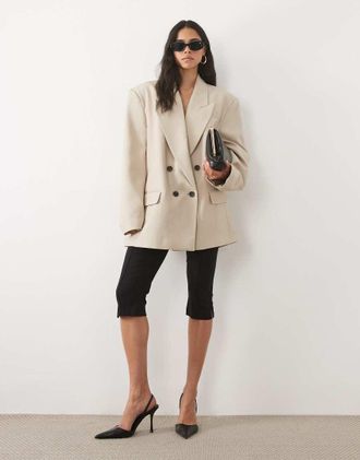 Asos taillierter Blazer mit markanten Schultern und doppelreihigem Verschluss in Sandmeliert-Braun