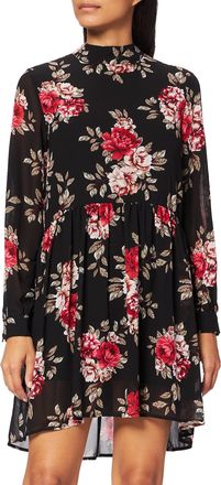 Vila Damen VIMINEA Highneck L/S Dress/SU Kleid, Black/AOP:Romance, 36