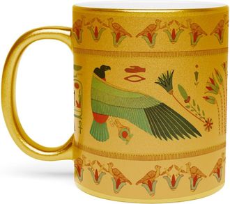 Fabulous Goldene Tasse aus verchromter Keramik - Ägyptische Hieroglyphen Motiv alte Schriften Antike - 325 ml