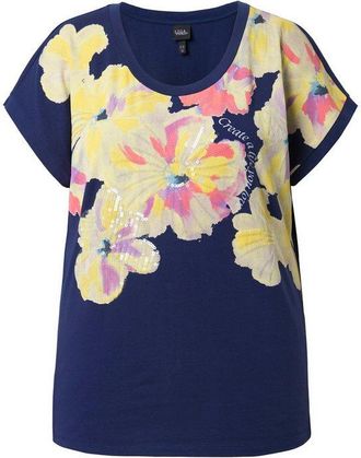 Ulla Popken T-Shirt T-Shirt Bl&uuml;ten oversized Rundhals Halbarm