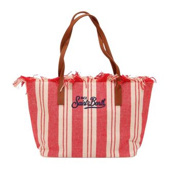MC2 Saint Barth City Bag Mid Fringe Double Stripes - - Bags - Damen - Rot - ONE SIZE
