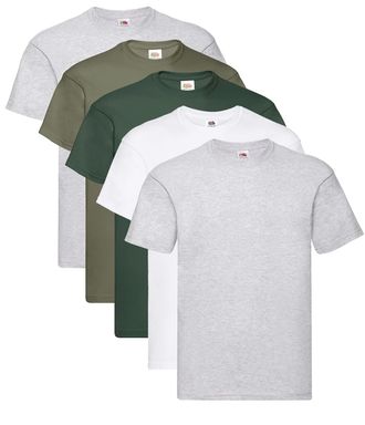 Fruit Of The Loom Herren T-Shirt Original T M L XL XXL 3XL 4XL 5XL auch Farbsets, 2Grau 1Flasche 1Olive 1Weiss, 3XL (5er Pack) + 1HL-Kauf Notizblock