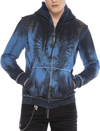 Cipo & Baxx Herren Sweatjacke Hoodie CL404 Blau - Stylischer Pullover im Modernen Casual Streetwear Stil mit Rei&szlig;verschluss & Kapuze f&uuml;r Alltag Freizeit & Party -