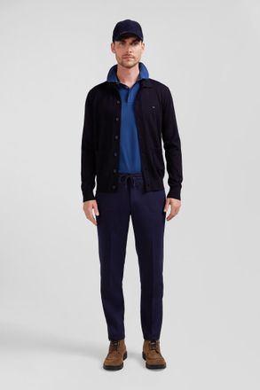 Eden Park Pantalon En Laine M&eacute;lang&eacute;e Taille &Eacute;lastique Marine Coupe Modern