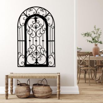 Generic Schwarze Metall-Wandkunst mit Bogenfenster, rustikale Metall-Wanddekoration f&uuml;r Eingangsbereich und Wohnzimmer, Moderne Skulptur mit Bogenfenster-Moti