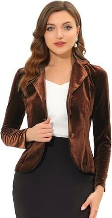Allegra K Blazer en velours à manches longues pour femme, marron, XL