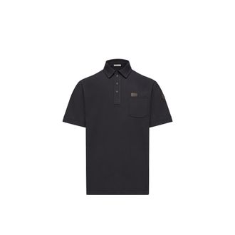 Moncler Moncler Leather Logo Tag Cotton Polo Shirt, Men, Blue, Size: 3xl