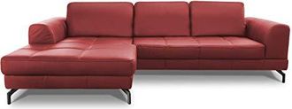 Cavadore Ledergarnitur Benda/ Großes Ecksofa mit XL-Longchair links & Federkern / Inkl. Sitztiefenverstellung / 284 x 87 x 175 / Echtleder: Rot
