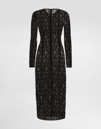 Dolce & Gabbana Longuette-kleid Aus Floraler Spitze - Frau Kleider Schwarz 40