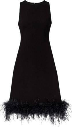 Max Mara Femme, Robes, Noir, Taille: 36 FR Robe Midi avec Garniture en Plumes