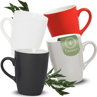 Matches 21 Kaffeetassen 4er Set aus Keramik 340ml - Teetassen f&uuml;r 4 Personen moderne Farben, Kaffeebecher Sp&uuml;lmaschinenfest