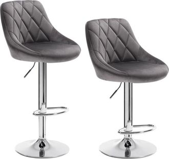Woltu Woltu - Lot de 2 Tabouret de bar avec dossier et repose-pied, Hauteur r&eacute;glable, Si&egrave;ge en velours, Gris fonc&eacute;