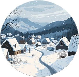 Generic Tapis &agrave; th&egrave;me dHiver vall&eacute;e Enneig&eacute; Village Flocons Neige Tapis Rond Lavable Tapis antid&eacute;rapant &agrave; Poils Ras pour Salon Chambre &agrave; Coucher Salle &agrave; Mange
