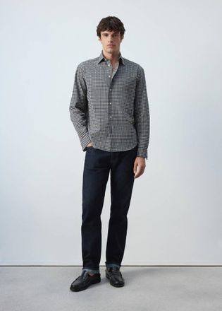 Mango Chemise seersucker textur&eacute;e &agrave; carreaux bleu marine fonc&eacute; - Homme - XXL - MANGO MAN