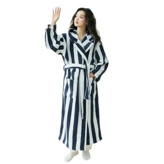 Generic QXDZSW Automne Hiver Couple Velours Corail Femmes Hommes Peignoir Ray&eacute; Longueur Maison &Eacute;paissie Flanelle Robe Pantalon Pyjama Ensemble, pantalon robe 