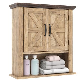 Giantex H&auml;ngeschrank, Medizinschrank mit verstellbarem Regal & offenem Fach, H&auml;ngender Schrank in Bauernstil, Wandschrank f&uuml;r Wohnzimmer, K&uuml;che & Flur, 55 x 1