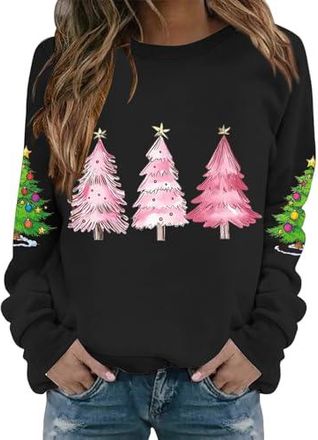 Generic HUIFUAO - Chandail de Noël amusant pour femme, haut de sapin de Noël surdimensionné, tenue de Noël surdimensionnée, hauts à manches longues, pull mign