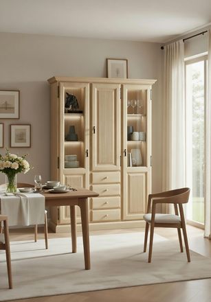 Ridgevalley home24 Vitrinenschrank II 153 x 217 x 42cm mit Beleuchtung Beige