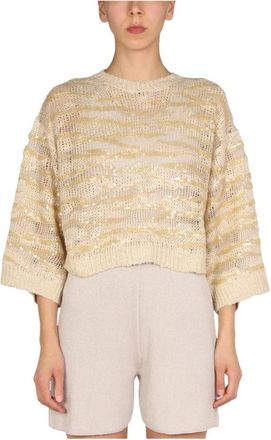 Brunello Cucinelli Maille col rond - Femme - Pulls - Beige - Taille: 40 FR