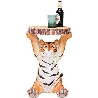 Kare Design Design Table dAppoint Animal Tigre, Marron/Orange, Rond, Diam&egrave;tre 35 cm, Table de Salon, Meuble, Cadeau, Deco Int&eacute;rieur, D&eacute;coration Chambre, Maison