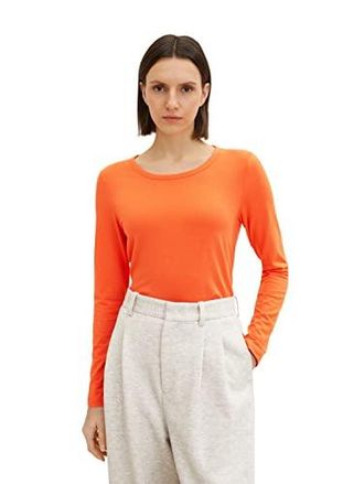 Tom Tailor 1035396 T-shirt Basique à Manches Longues Femme,15612 - Fever Red,XXL