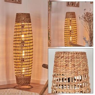 HOFSTEIN Lampadaire Cardeira, au design scandinave, style boh&egrave;me avec abat-jour en raphia naturel et effet lumineux, E27, hauteur 111 cm, interrupteur au pied 