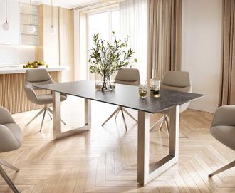 DELIFE Esstisch Edge 200x100 Keramik Laminam Nero Greco Anthrazit Edelstahl Breit, Esstische