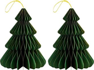 Matches 21 Weihnachtsbaum Anhänger Set aus Papier Tannenbaum- Scandi Faltbare Hängedeko in Dunkelgrün Magnet & Goldkante - Moderne Weihnachtsdeko Ø 30 x 40 cm fü