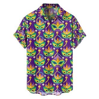 Generic Costume de carnaval pour homme - Chemise d&eacute;t&eacute; &agrave; manches courtes avec boutonni&egrave;re - Chemise de loisirs - Imprim&eacute; masque tendance - Chemise pour homme -