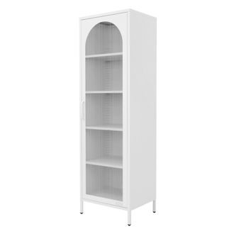 ML Design ML-Design Vitrinenschrank 45x145x35 cm, Wei&szlig;, Schmale Vitrine mit 5 Ablagen und 1 T&uuml;r, Metallschrank aus Stahl, K&uuml;chenschrank Aktenschrank B&uuml;roschrank