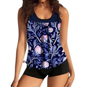 Generic Ensemble tankini imprim&eacute; conservateur pour femme - Maillot de bain fendu &agrave; motif floral avec coussinets de soutien-gorge int&eacute;gr&eacute;s et short boyshort, m