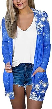 Generic 2026 Vestes pour femmes Mode No&euml;l Flocon de neige Imprim&eacute; Poche Cardigan &agrave; manches longues, I, M
