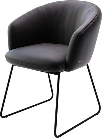 DELIFE Polsterstuhl Caja-Flex mit Armlehnen Kufengestell Schwarz Echt-Leder Schwarz Taschenfederkern