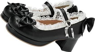 UPKOCH Chaussures &agrave; Talons Hauts &Eacute;pais Femme, Escarpins Noirs en PU, Talons Antid&eacute;rapants, Mod&egrave;le Printemps-Automne avec Noeud, Taille 39, &Eacute;l&eacute;gantes pour Usa