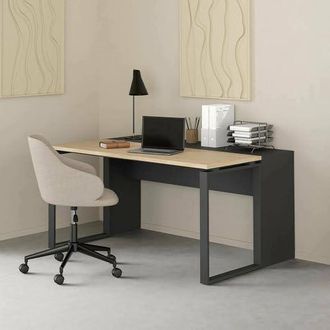 Dmora Schreibtisch Oriane, Mehrzweckschreibtisch, B&uuml;rotisch f&uuml;r PC, Eckschreibtisch, 60x0 h76 cm, Eiche und Grau