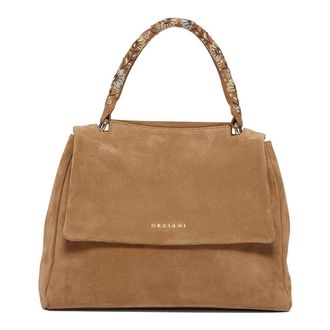 Orciani Sac port&eacute; &eacute;paule Peach Flowers Midi en daim biscuit
