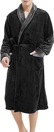 Generic Robe de chambre longue pour homme sans capuche, robe de chambre en polaire avec col châle, peignoir kimono doux, peignoir dhiver chaud pour vêtements 
