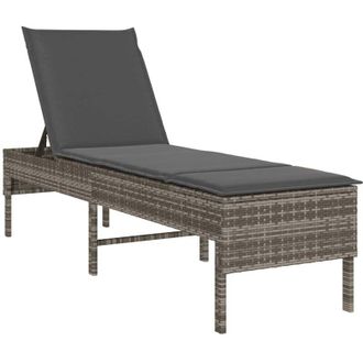 vidaXL Sonnenliege mit Auflage Grau 55x200x44 cm Poly Rattan - Vidaxl