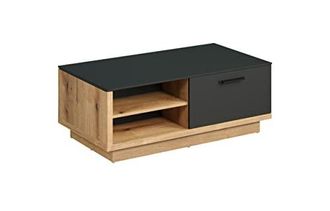 Trendteam Synnax - Couchtisch - Anthrazit/Evoke Eiche - Kaffeetisch mit 4 offenen F&auml;chern und 2 Klappen - (BxHxT) 110 x 42 x 60 cm - Sofatisch auf einem Sockel 