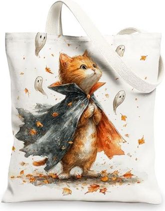 Generic Sacs fourre-tout en toile avec motif de chat mignon, sacs dépicerie réutilisables, légers et lavables avec bandoulière pour salle de sport, voyage, pl