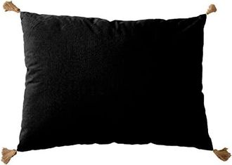 Enjoy Home Kissen mit 4 Quasten Jute - Maße: 50 x 70 cm - Stoff aus Baumwolle mit Oeko-Tex-Zertifikat - ideal für Farbe auf Ihre Sofas - Farbe Schwarz